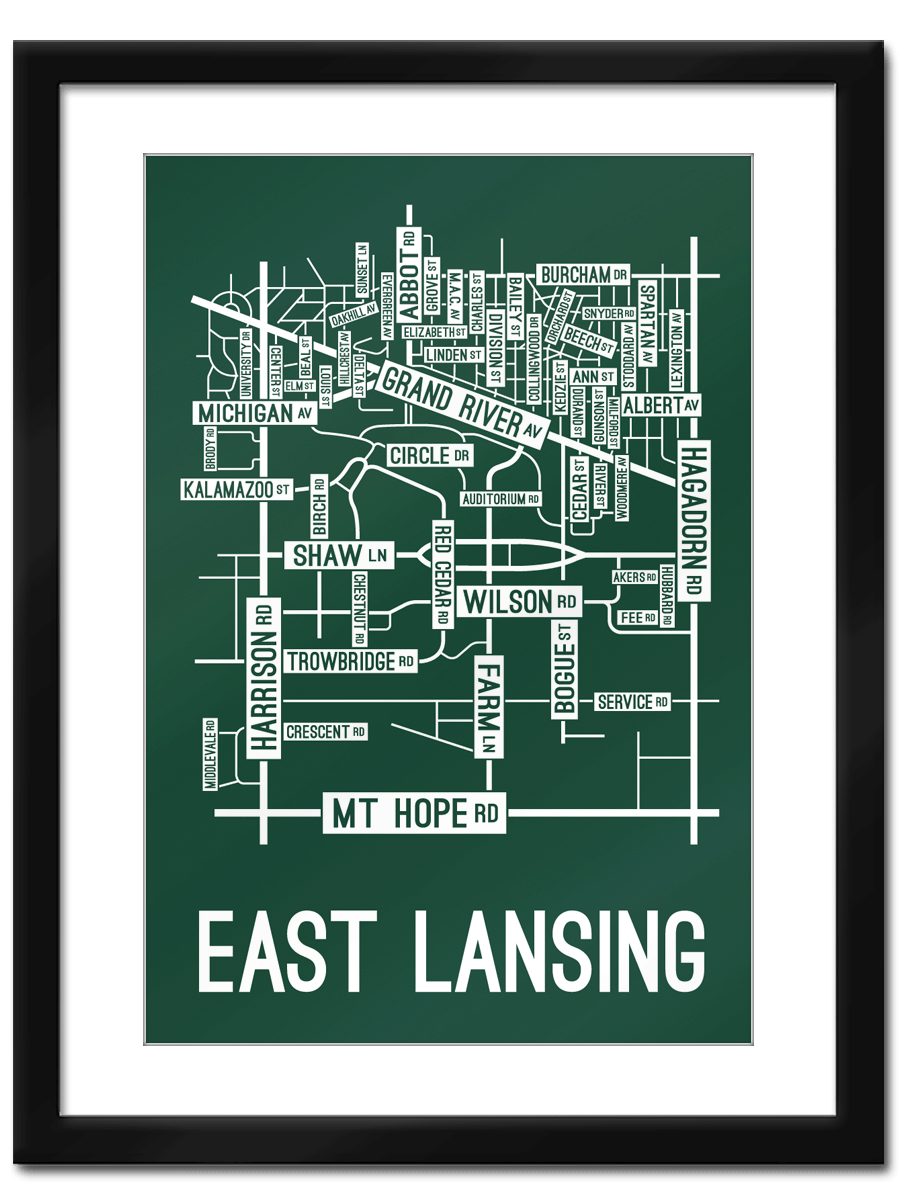 East Lansing, Michigan Street Map Print | School Street Posters