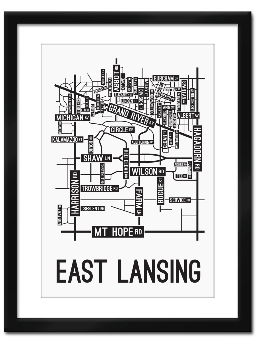 East Lansing, Michigan Street Map Print | School Street Posters
