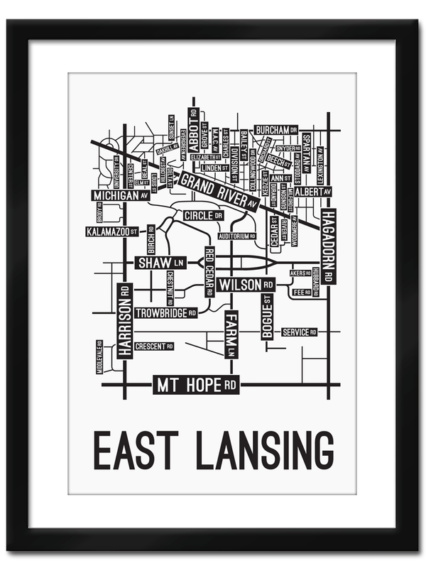 East Lansing, Michigan Street Map Print | School Street Posters
