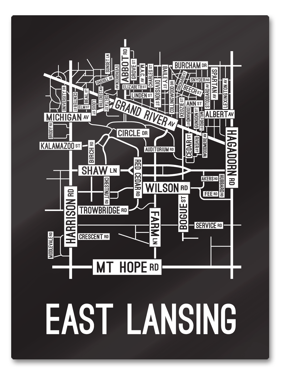 East Lansing, Michigan Street Map Print | School Street Posters