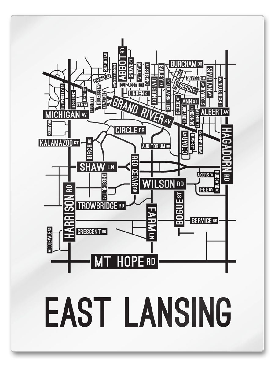 East Lansing, Michigan Street Map Print | School Street Posters