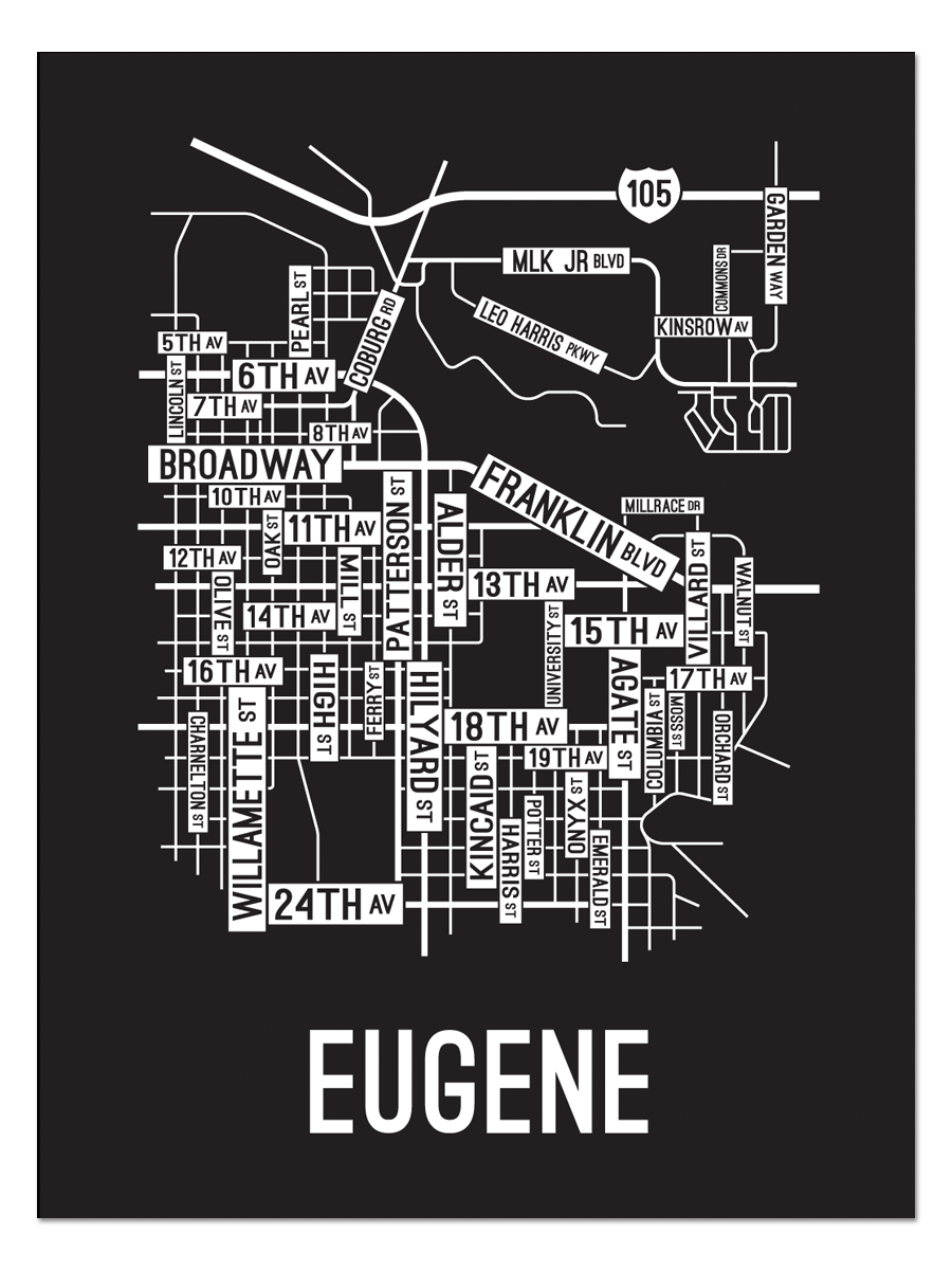 Eugene, Oregon Street Map - School Street Posters