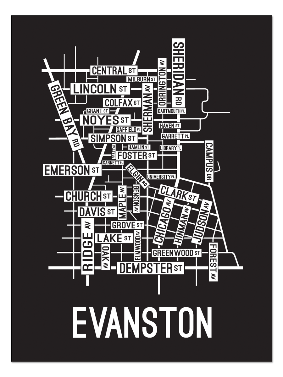 Evanston, Illinois Street Map - School Street Posters