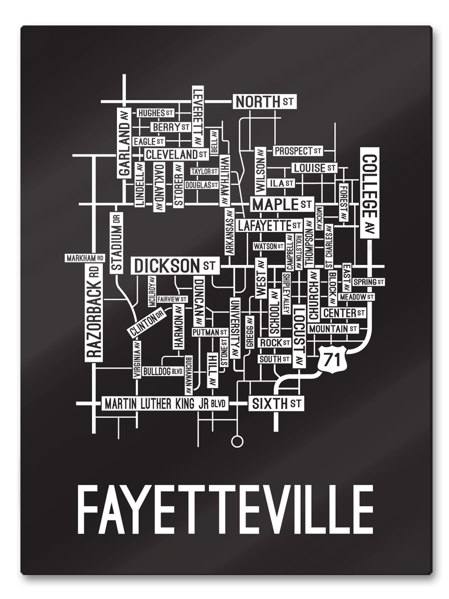 Fayetteville, Arkansas Street Map - School Street Posters