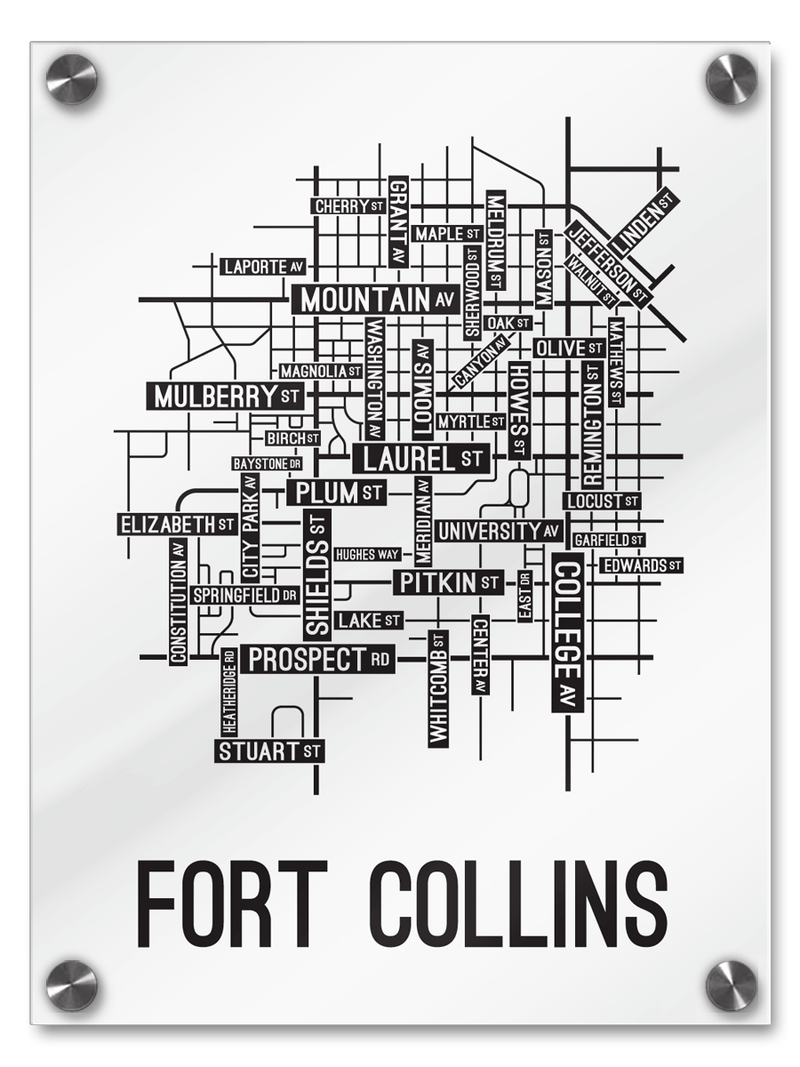 Fort Collins, Colorado Street Map - School Street Posters