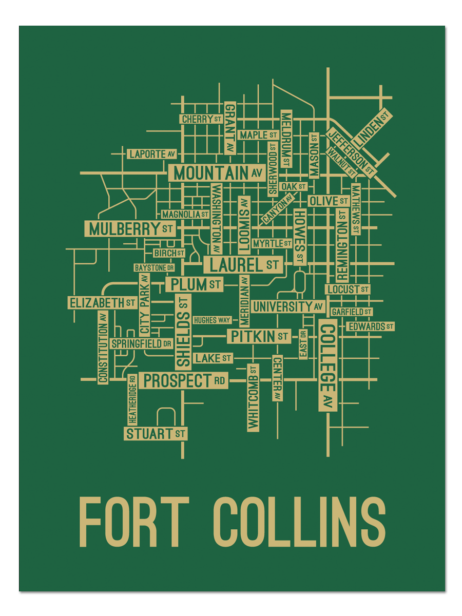 Fort Collins, Colorado Street Map - School Street Posters