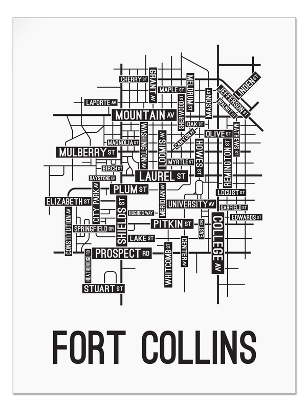 Fort Collins, Colorado Street Map - School Street Posters