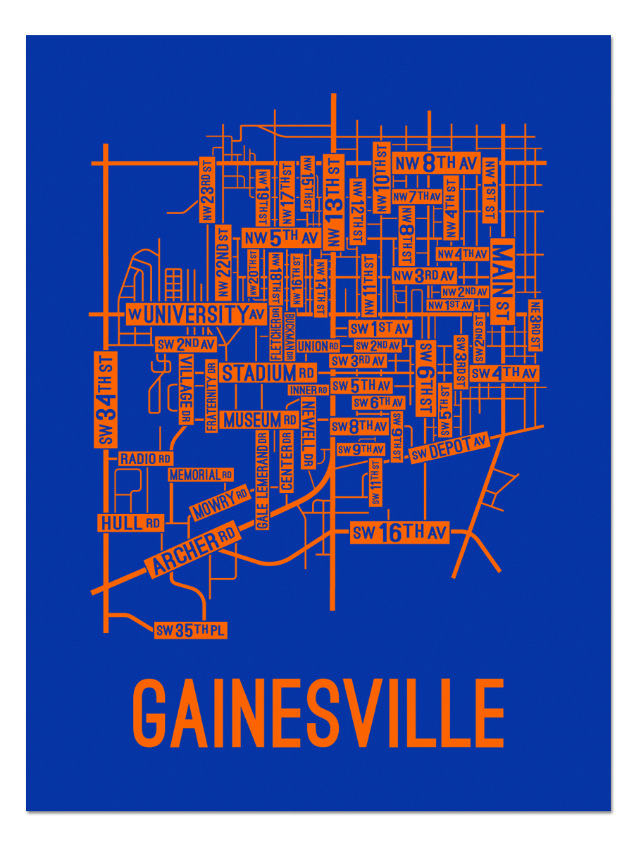 Gainesville, Florida Street Map - School Street Posters