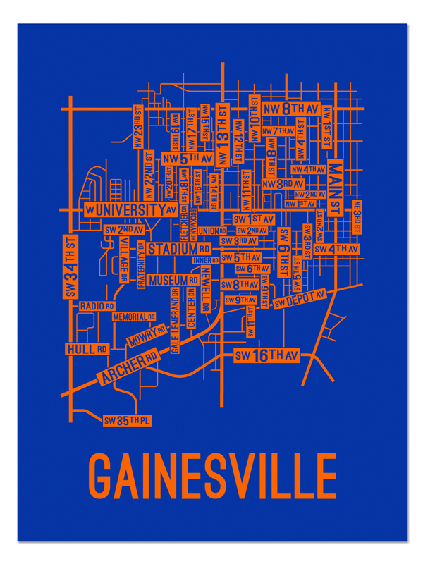 Gainesville, Florida Street Map - School Street Posters