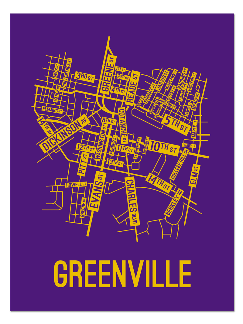 Greenville, North Carolina Street Map - School Street Posters