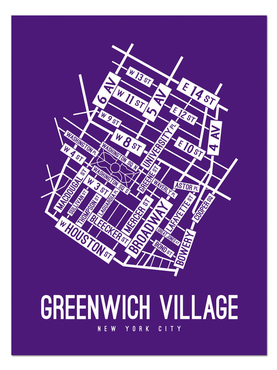 Greenwich Village, New York Street Map - School Street Posters
