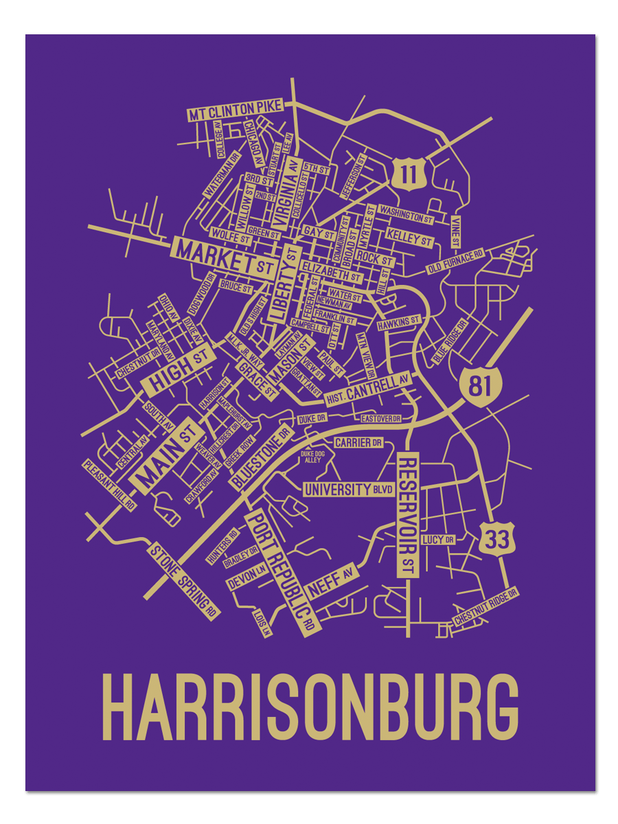 Harrisonburg, Virginia Street Map - School Street Posters