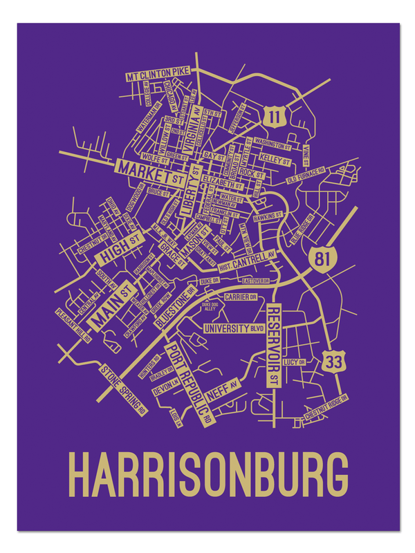 Harrisonburg, Virginia Street Map - School Street Posters