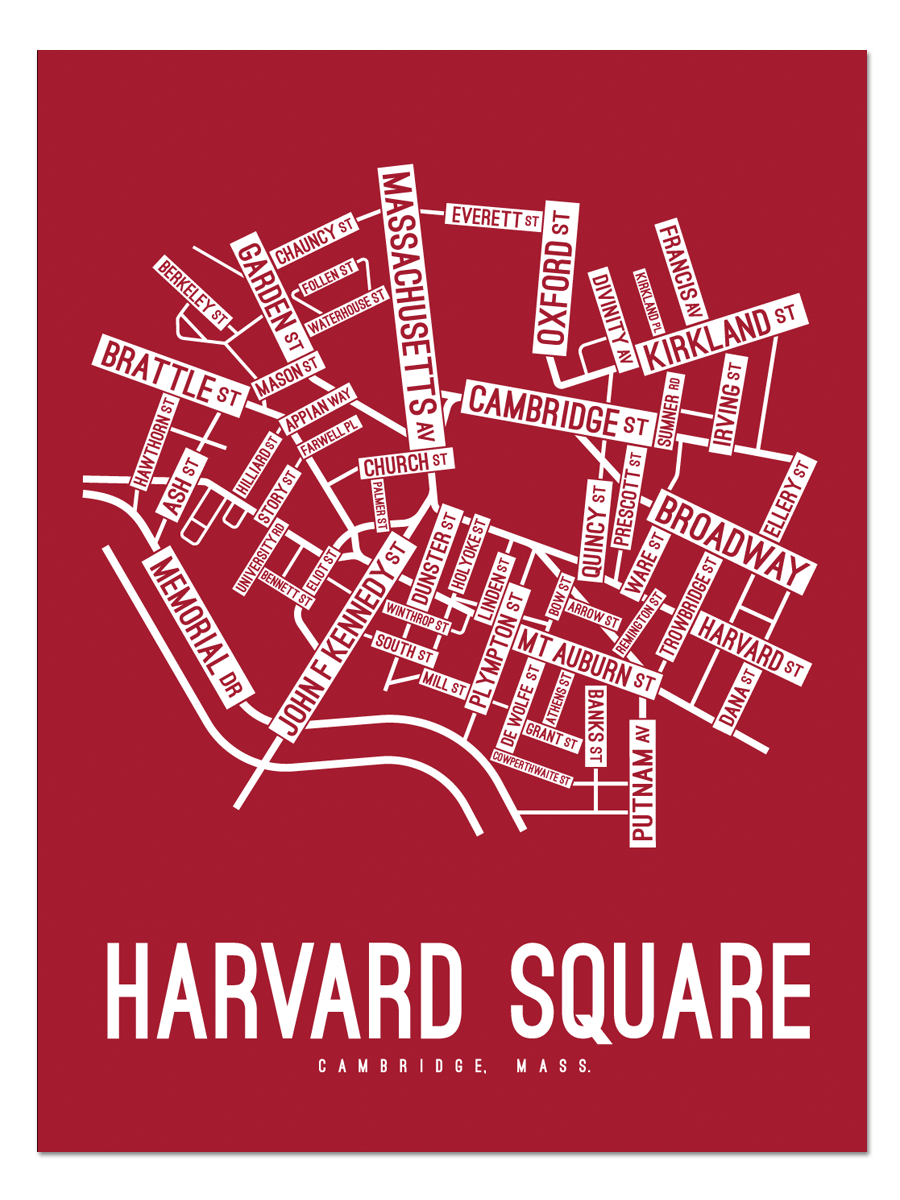Harvard Square, Cambridge Street Map - School Street Posters