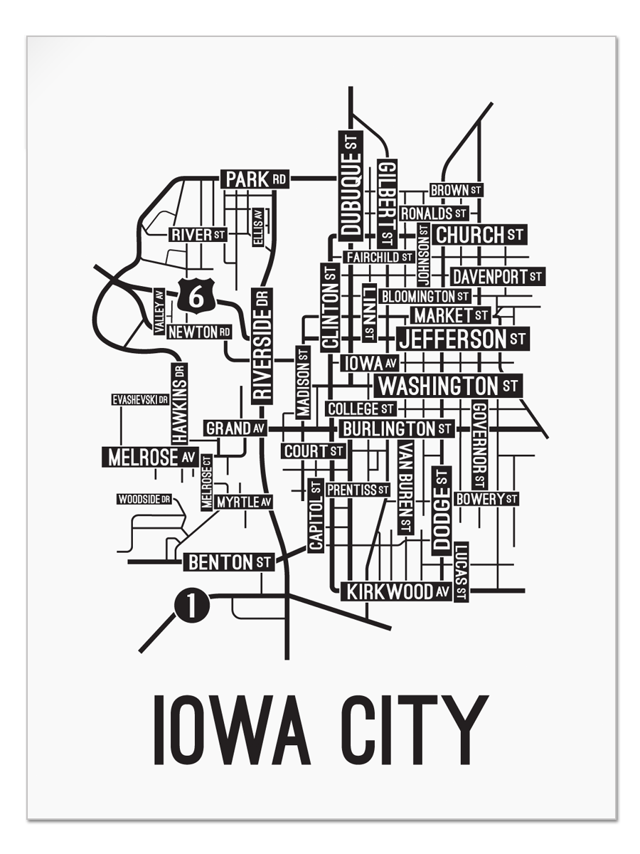 Iowa City, Iowa Street Map - School Street Posters