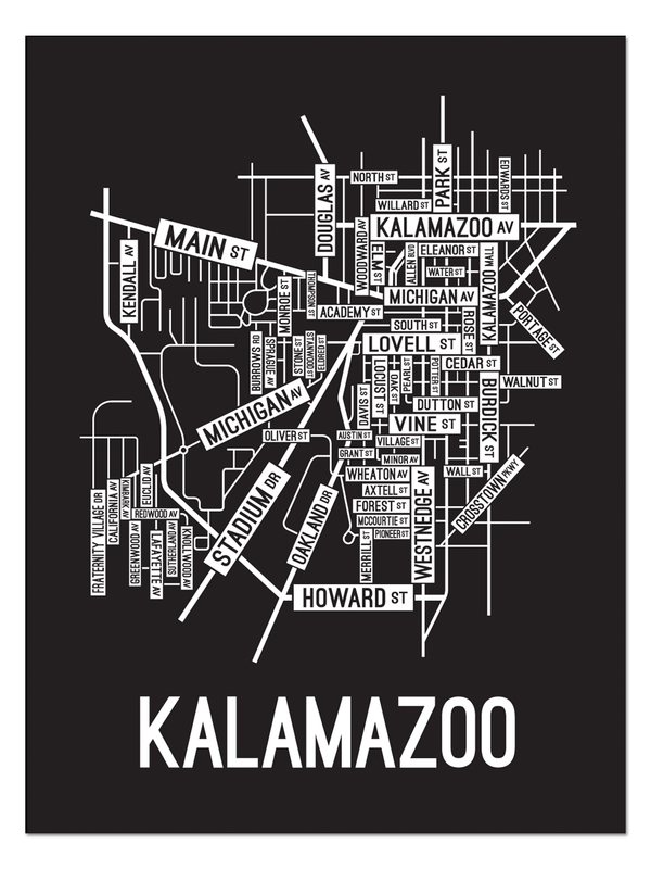 Kalamazoo, Michigan Street Map - School Street Posters