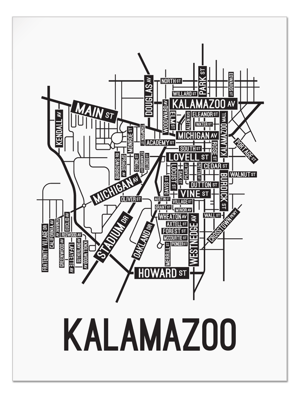 Kalamazoo, Michigan Street Map - School Street Posters