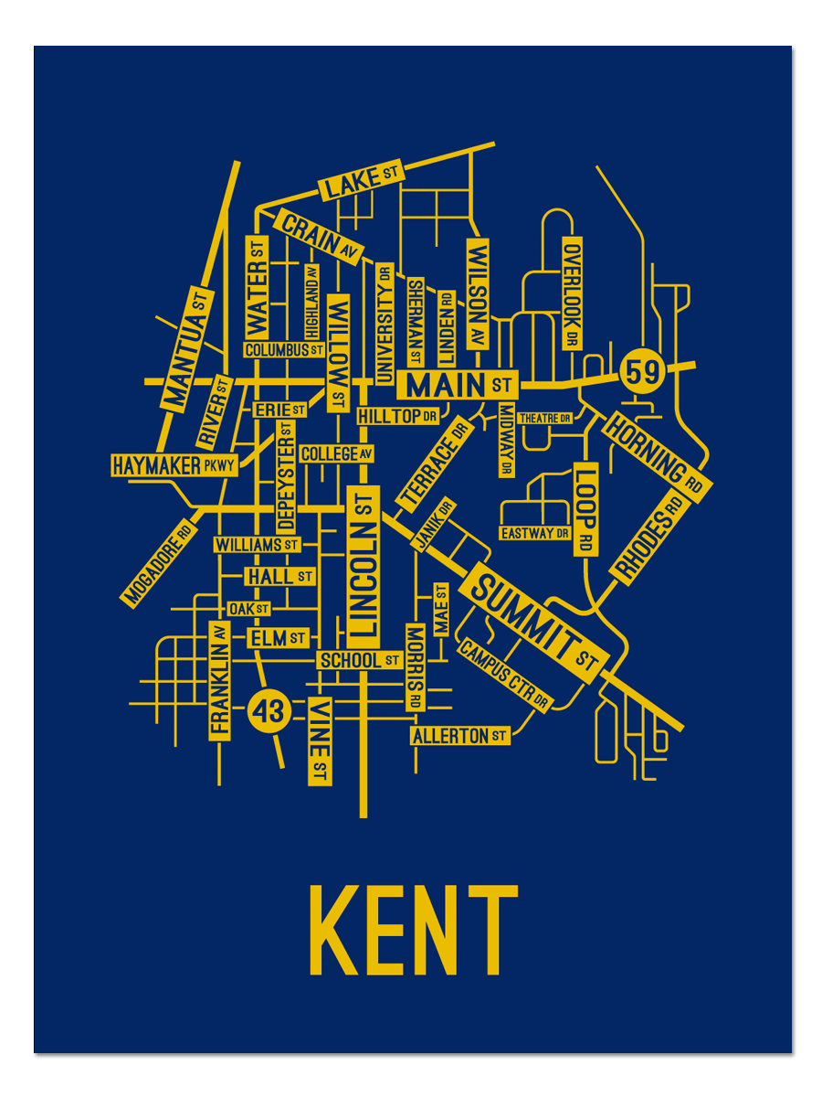 Kent, Ohio Street Map - School Street Posters