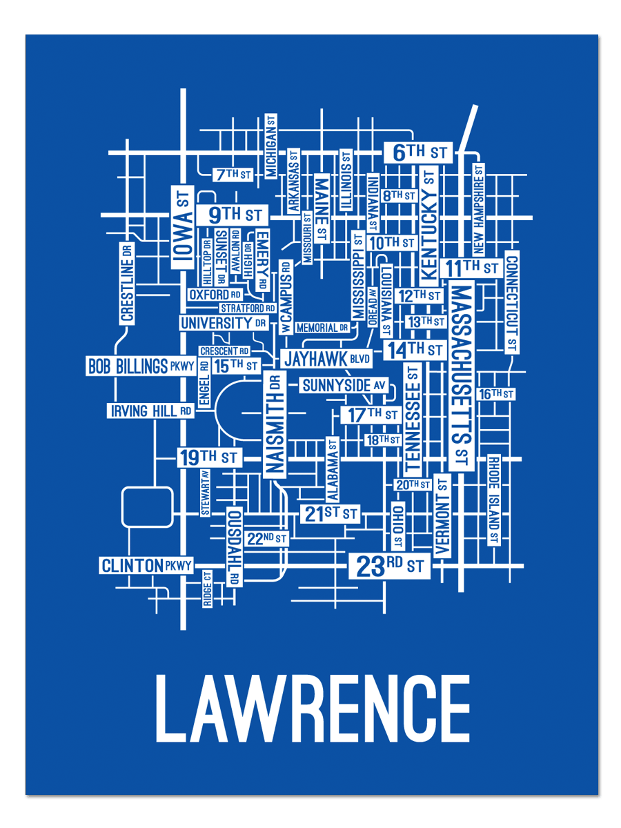 Lawrence, Kansas Street Map - School Street Posters