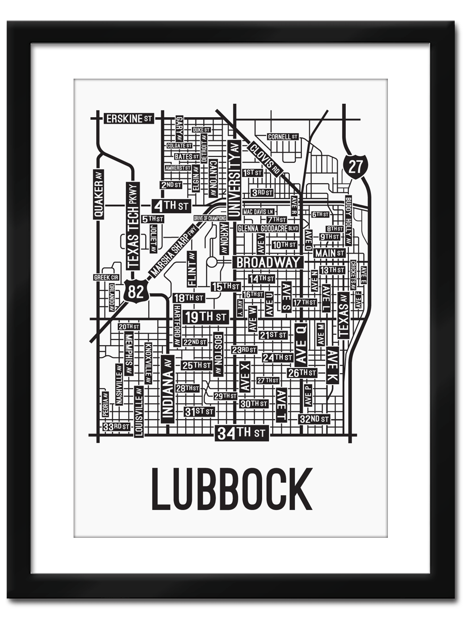 Lubbock, Texas Street Map - School Street Posters