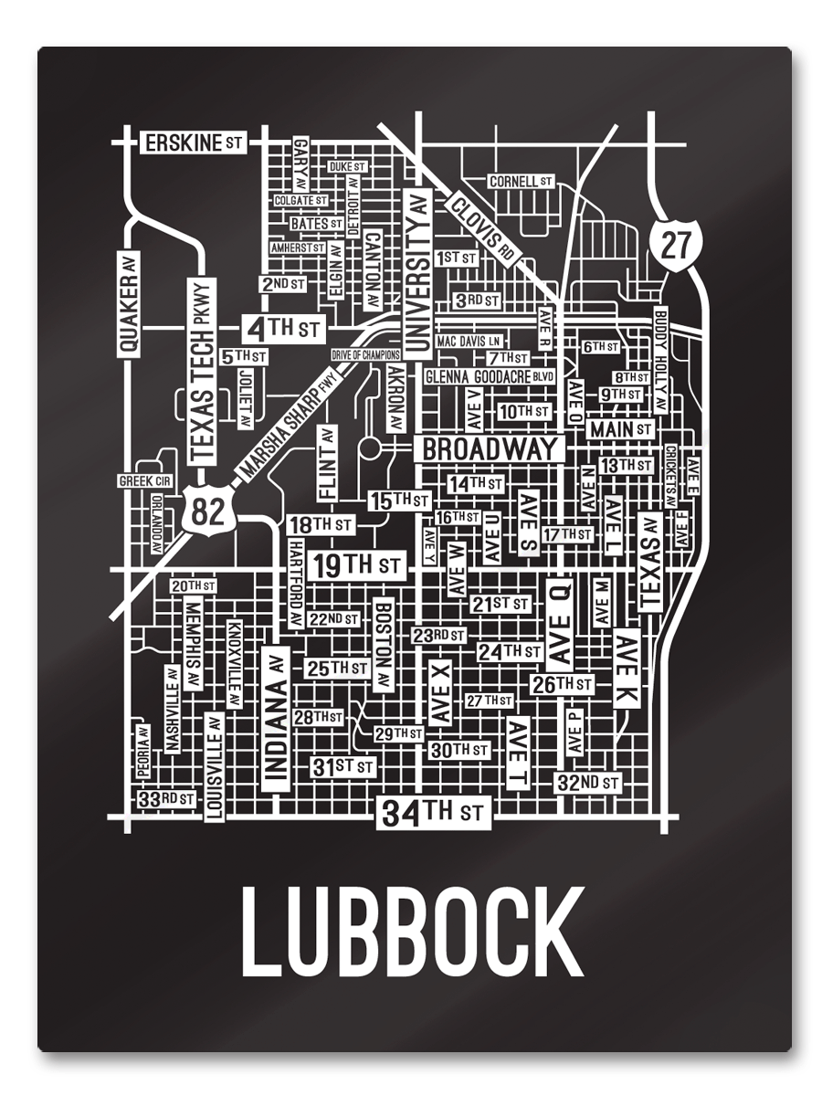 Lubbock, Texas Street Map - School Street Posters