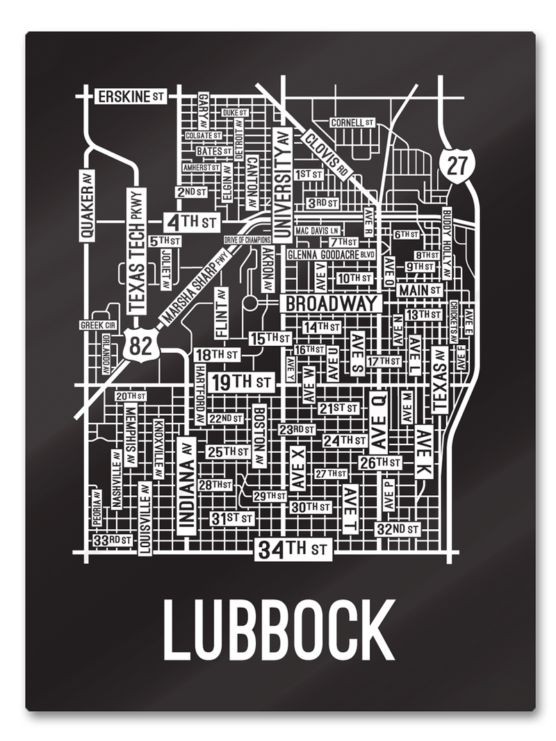 Lubbock, Texas Street Map - School Street Posters