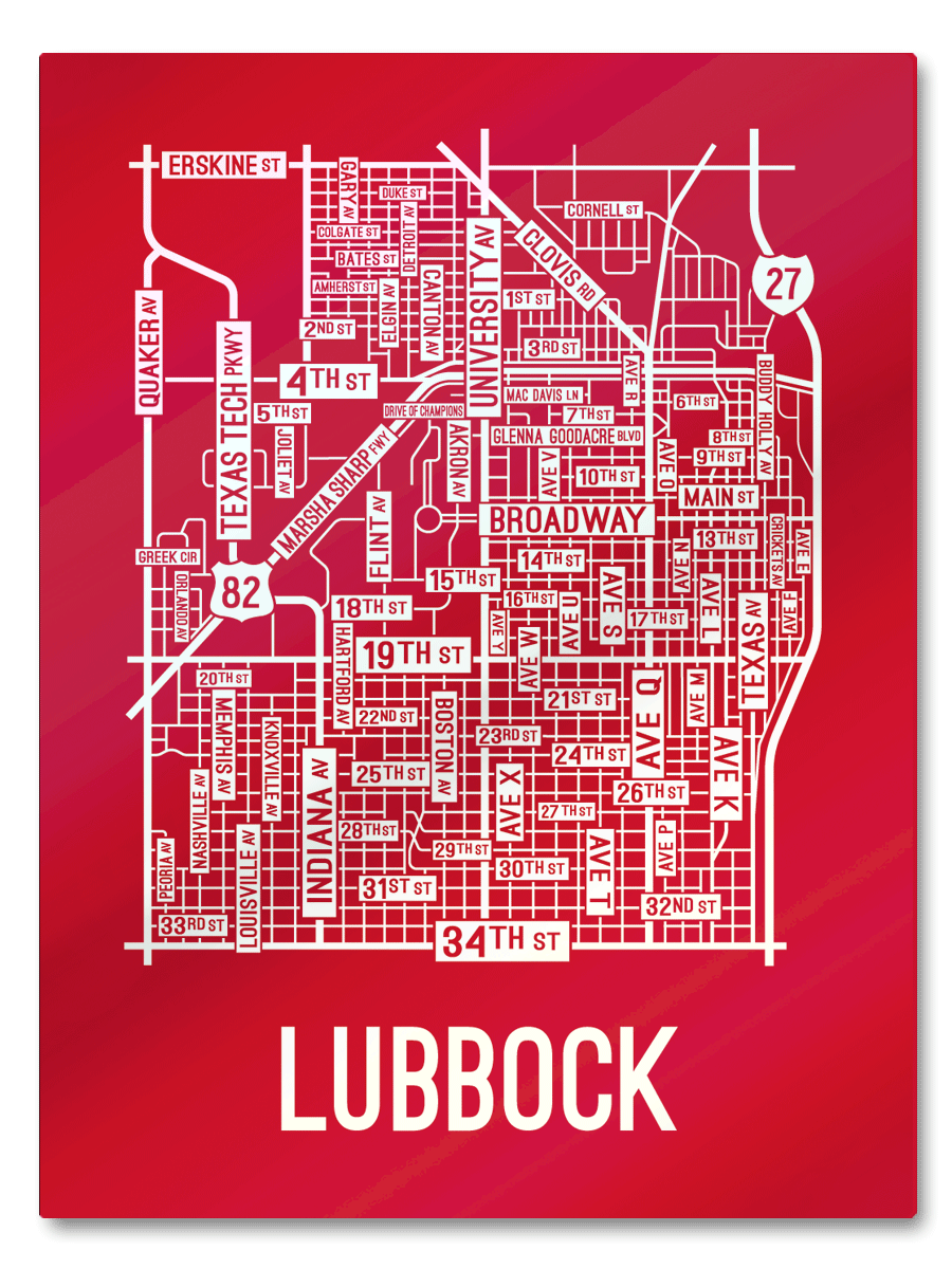 Lubbock, Texas Street Map - School Street Posters