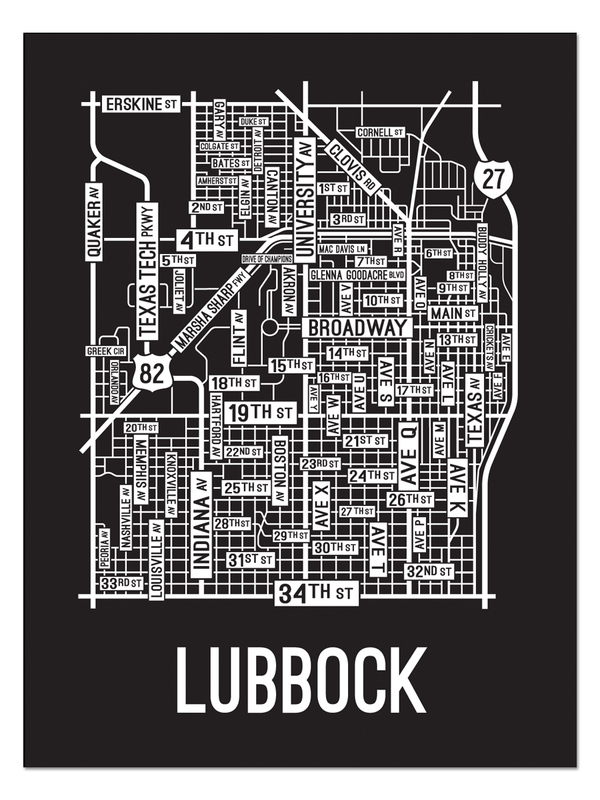 Lubbock, Texas Street Map - School Street Posters