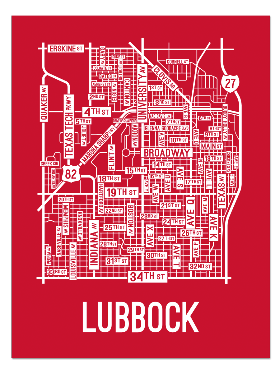 Lubbock, Texas Street Map - School Street Posters
