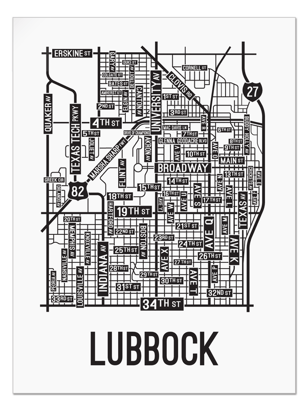 Lubbock, Texas Street Map - School Street Posters