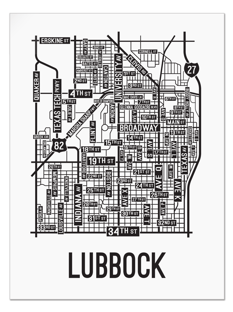 Lubbock, Texas Street Map - School Street Posters