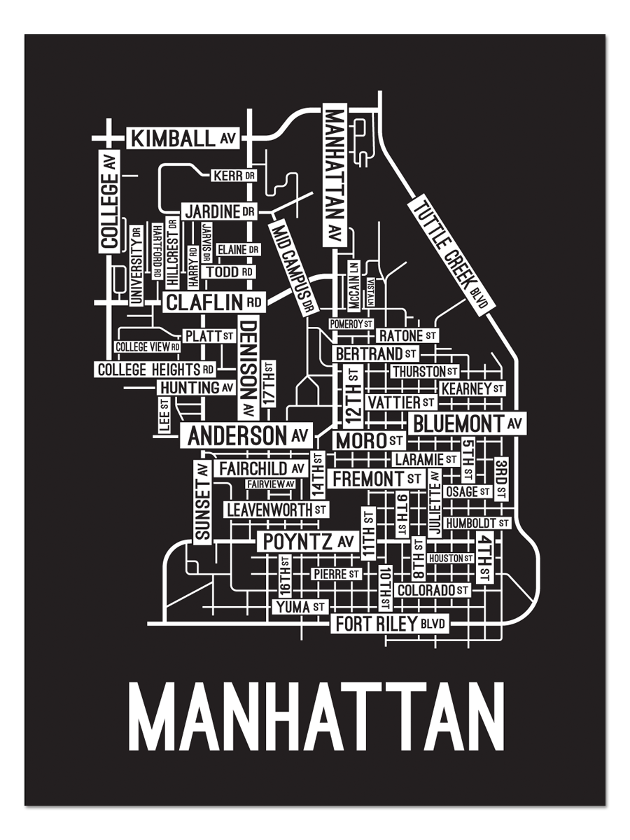 Manhattan, Kansas Street Map - School Street Posters