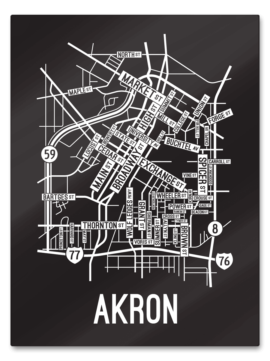 Akron, Ohio Street Map Print | School Street Posters