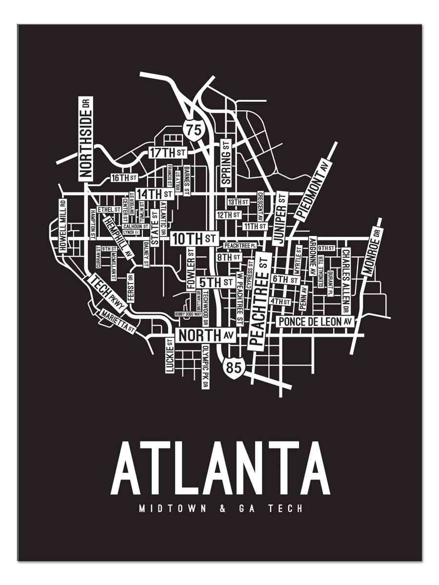 Midtown, Atlanta Street Map - School Street Posters