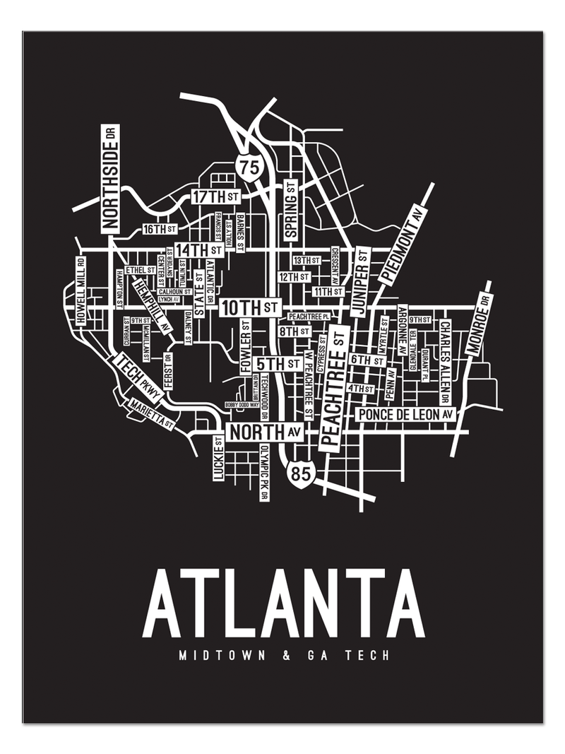 Midtown, Atlanta Street Map - School Street Posters