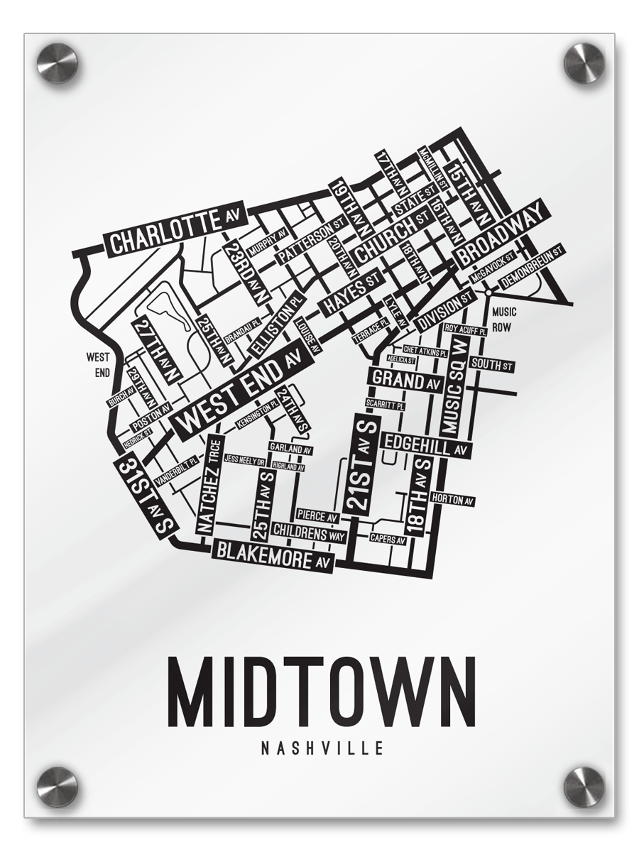 Midtown, Nashville Street Map - School Street Posters