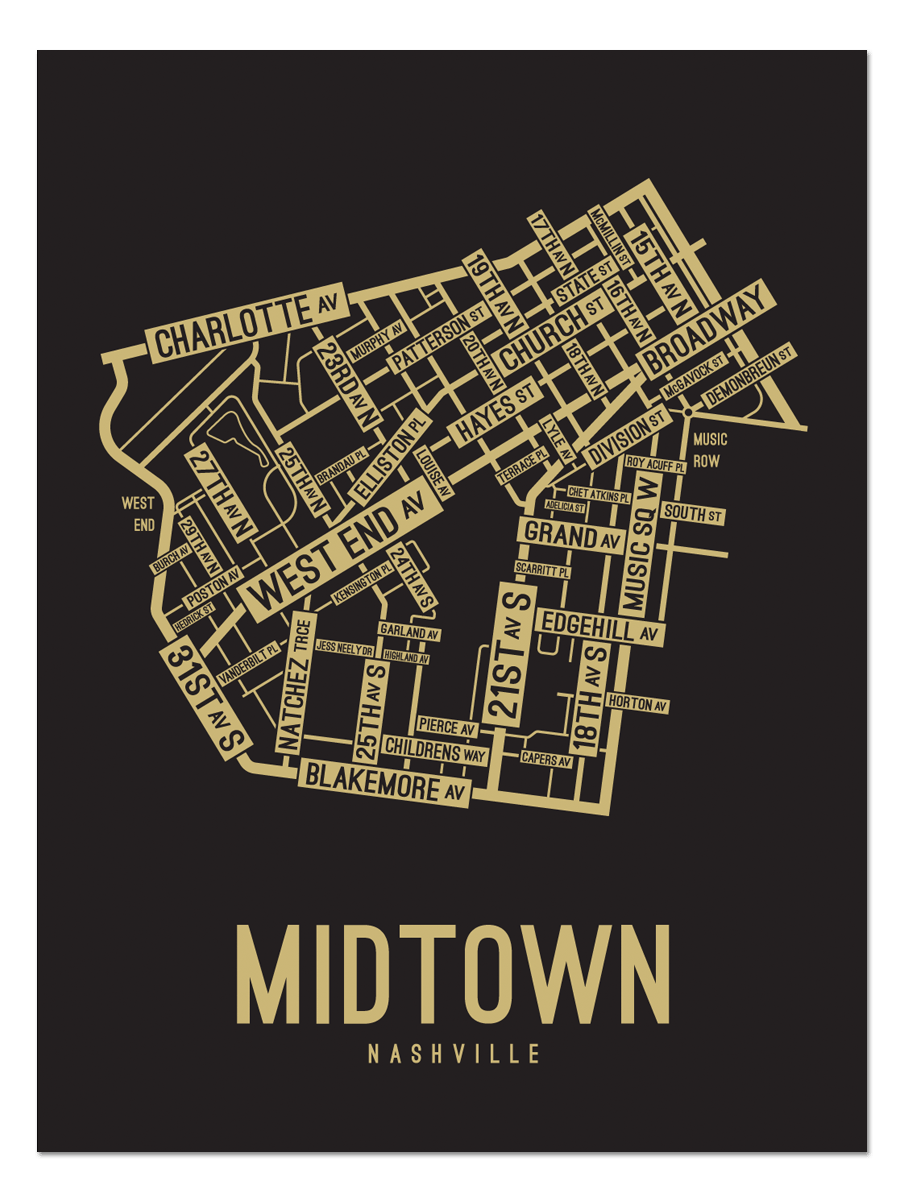 Midtown, Nashville Street Map - School Street Posters