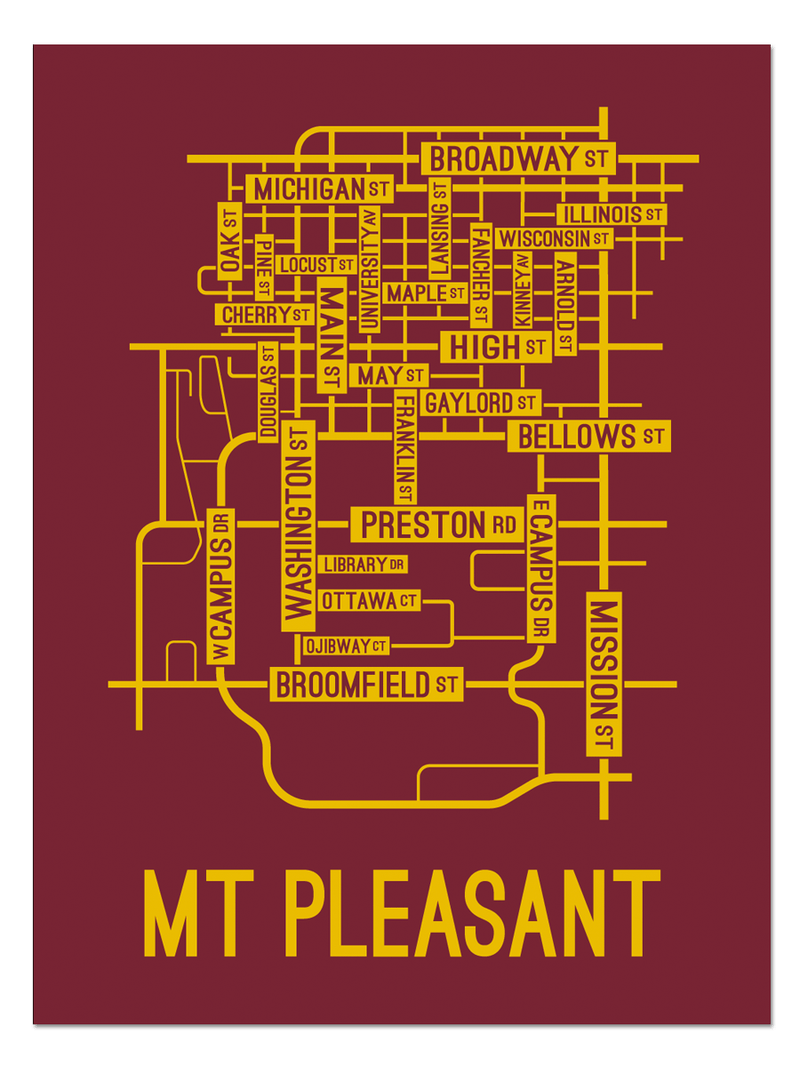 Mount Pleasant, Michigan Street Map - School Street Posters