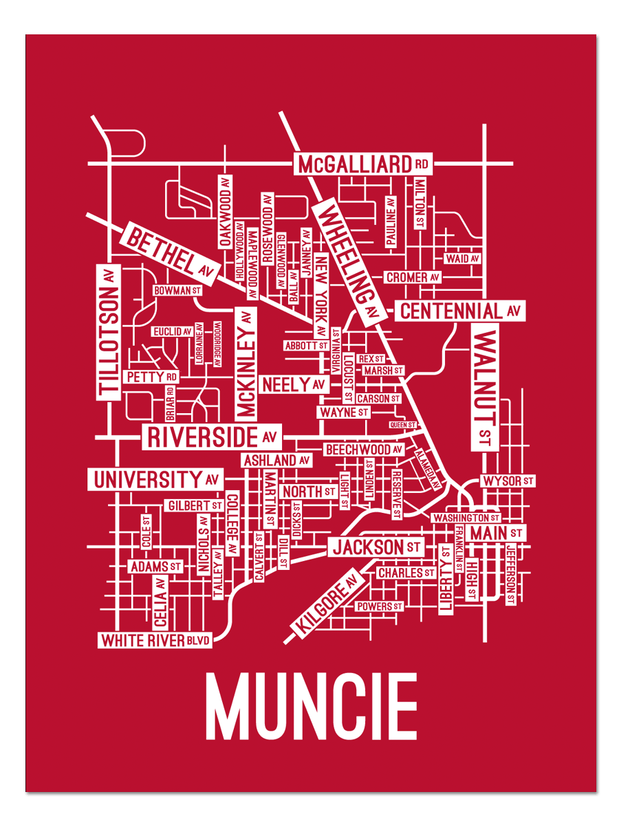 Muncie, Indiana Street Map - School Street Posters
