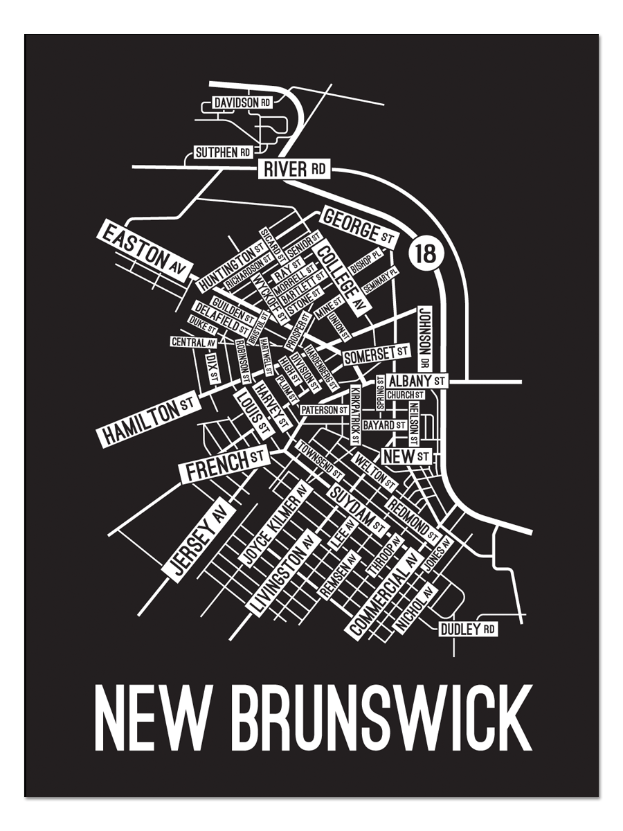 New Brunswick, New Jersey Street Map - School Street Posters