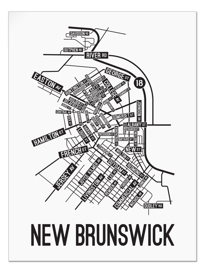 New Brunswick, New Jersey Street Map - School Street Posters