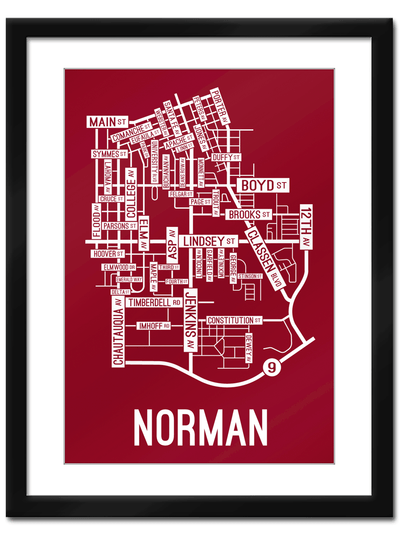 Norman, Oklahoma Street Map Print - School Street Posters