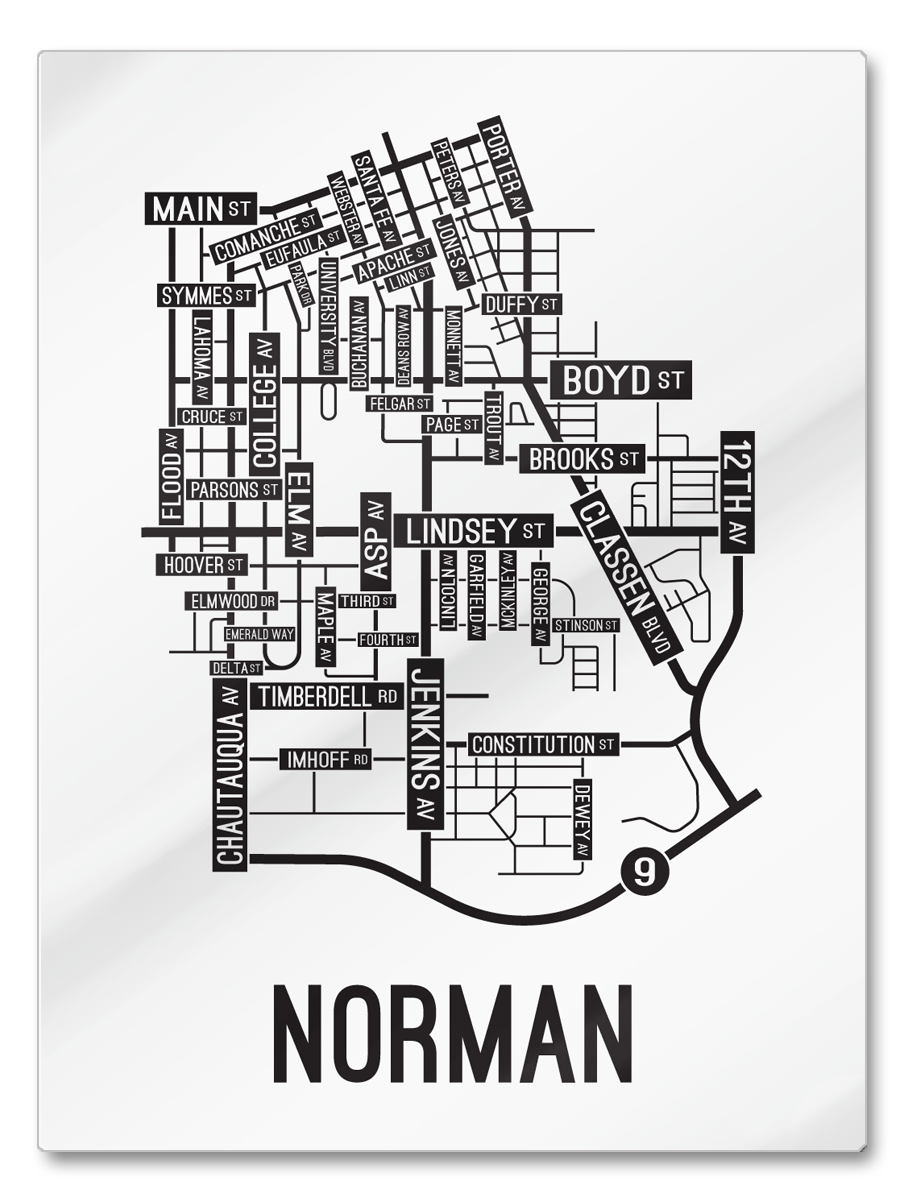 Norman, Oklahoma Street Map Print - School Street Posters