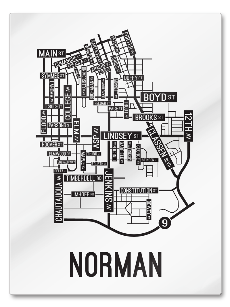 Norman, Oklahoma Street Map Print - School Street Posters