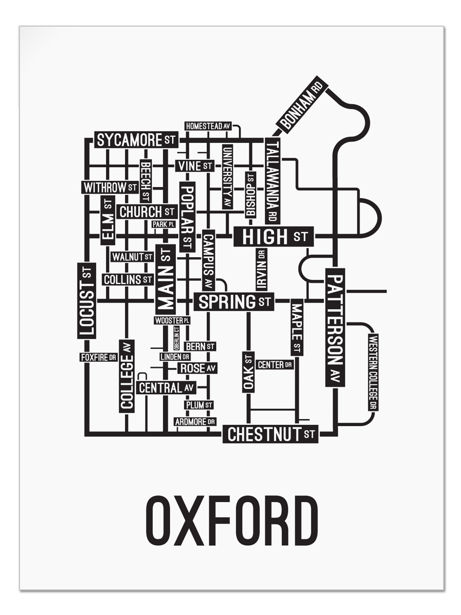Oxford, Ohio Street Map - School Street Posters