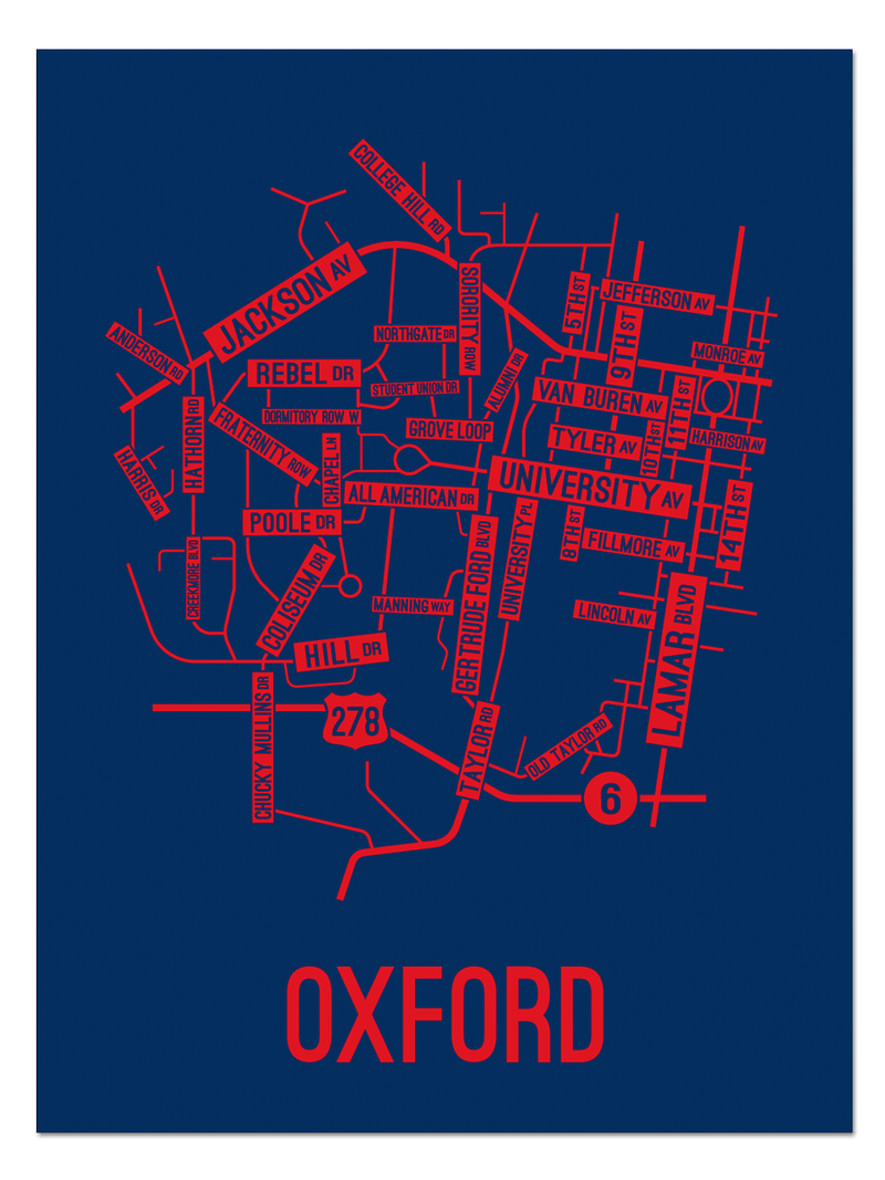 Oxford, Mississippi Street Map - School Street Posters