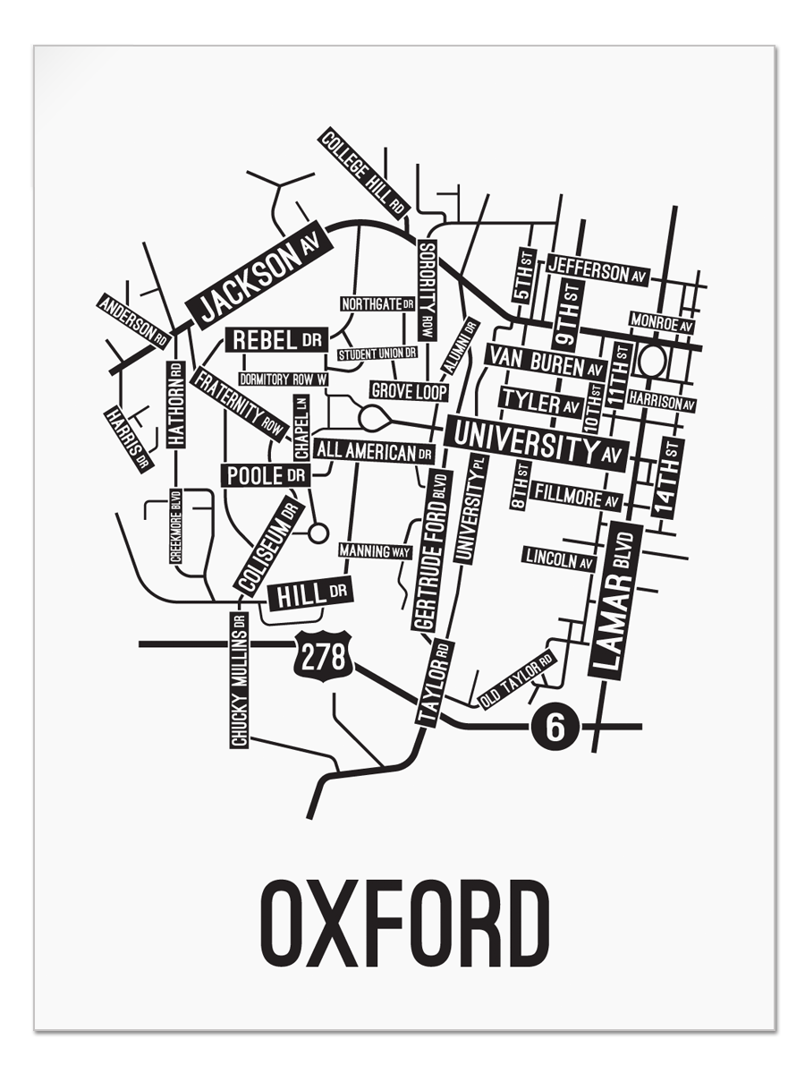 Oxford, Mississippi Street Map - School Street Posters