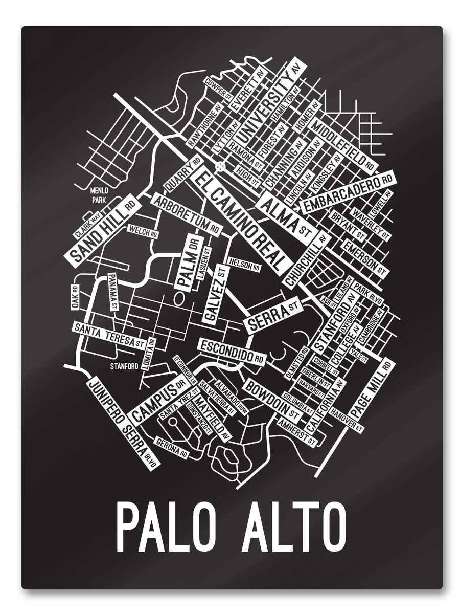 Palo Alto, California Street Map - School Street Posters