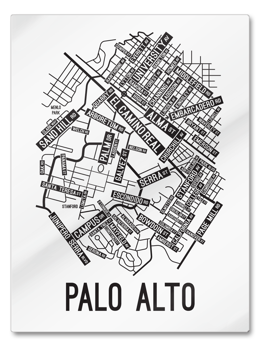 Palo Alto, California Street Map - School Street Posters