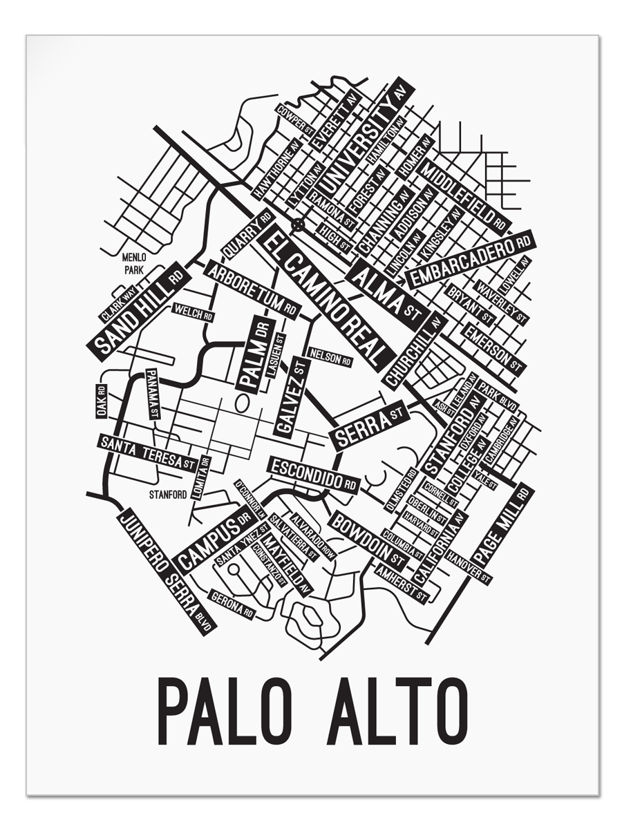 Palo Alto, California Street Map - School Street Posters